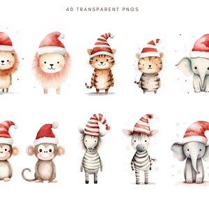 Christmas Animals Watercolor Clipart | Animals With Santa Hat | Santa ...