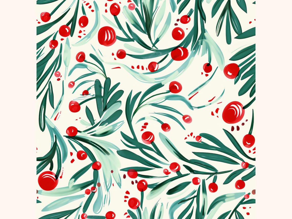 Watercolor Holly Seamless Pattern | Winter Berries | Repeating Pattern ...
