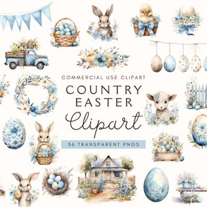Country Farmhouse Easter Watercolor Clipart Easter Bunny Illustration ...