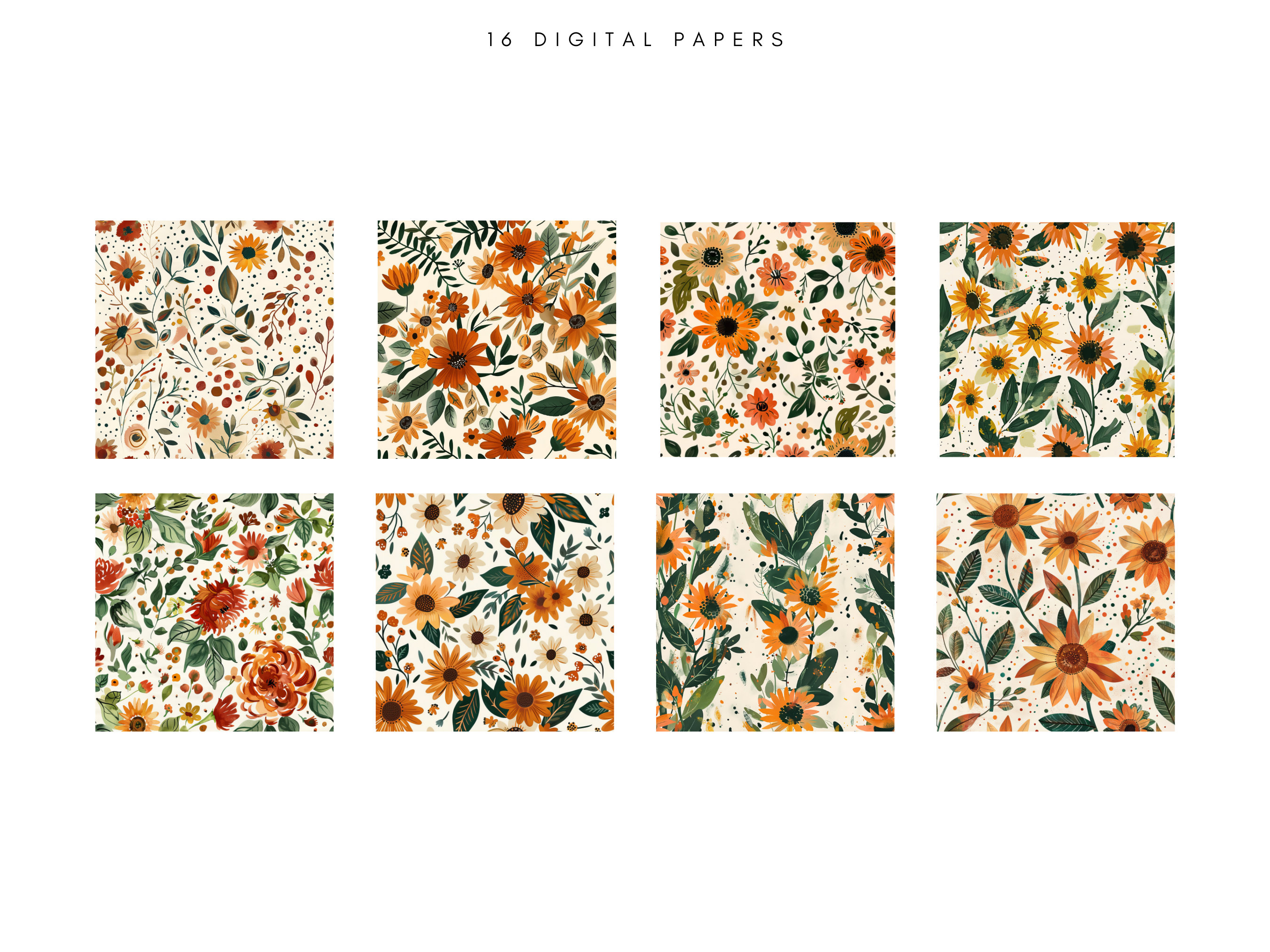 Fall Seamless Pattern Bundle | Floral Digital Paper PNG | Graphics ...