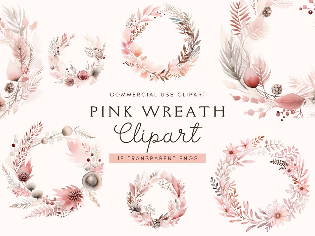 Pink Christmas Wreath Clipart | Merry Christmas | Holidays Watercolor ...