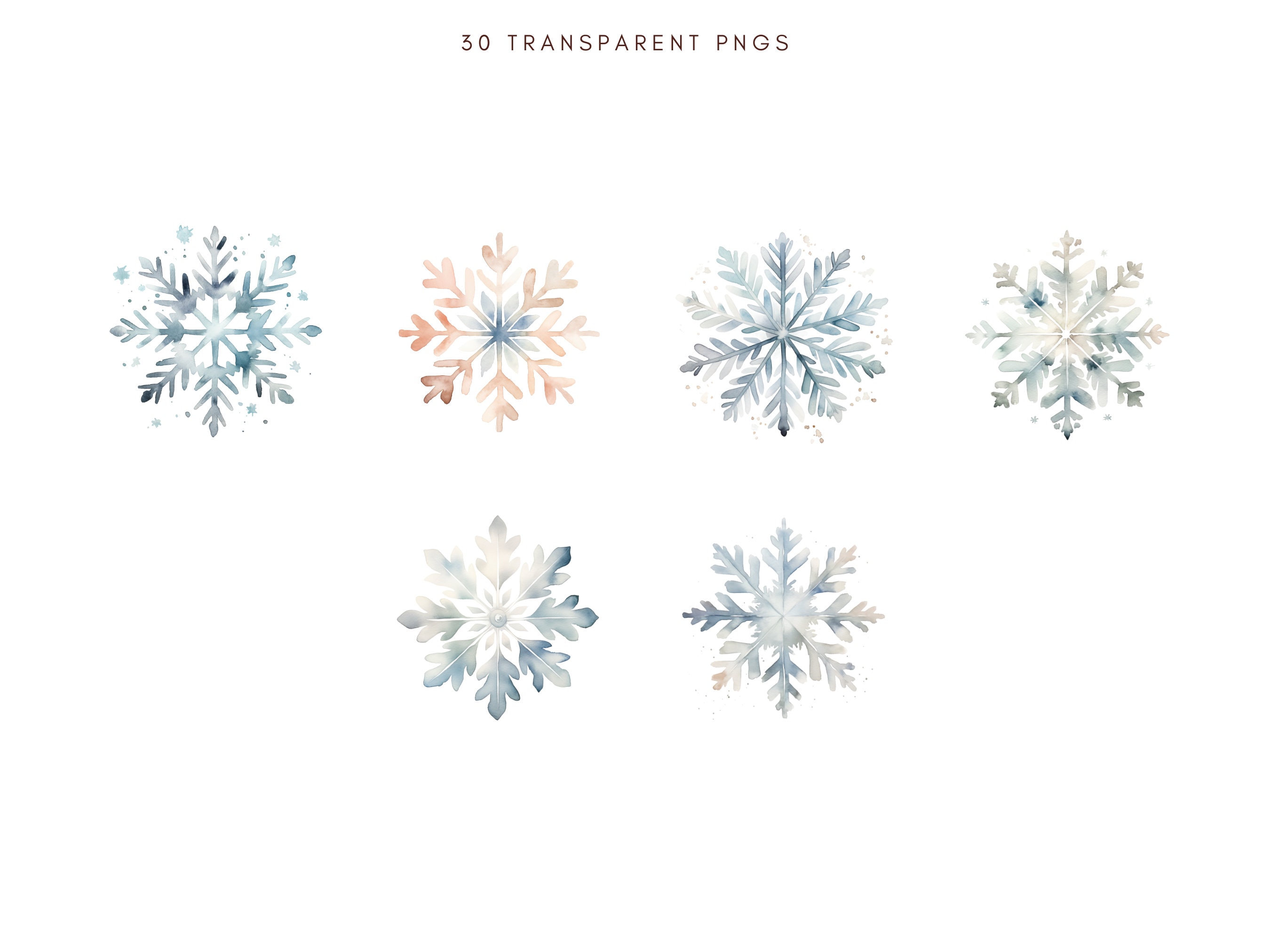 Snowflake Clipart Bundle Watercolor Clipart Snow Holiday Clipart Winter ...