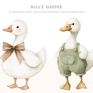 Silly Goose Clipart | Spring Vintage Cottagecore, Whimsical Cute ...