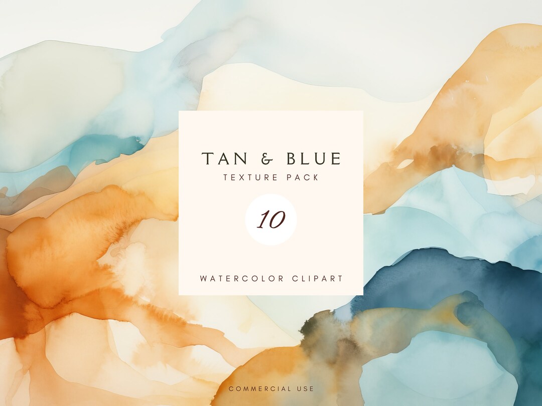 Watercolour Washes Pack Tan & Blue Clipart, Texture Background, Digital ...