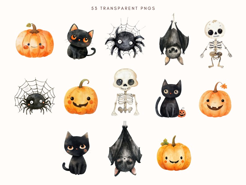 Watercolor Halloween Clipart Bundle | Cute Happy Halloween Clip Art ...