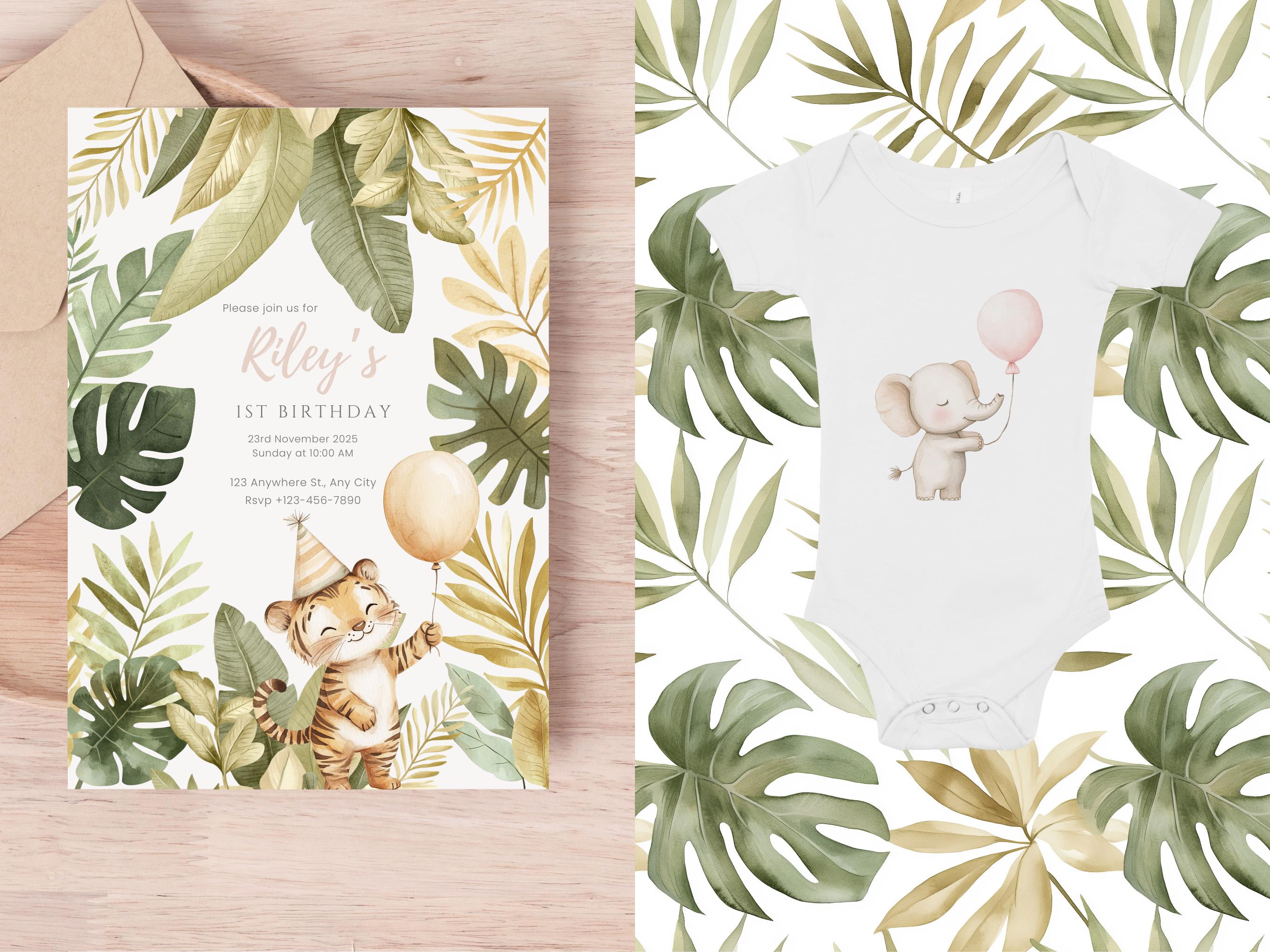 Safari Birthday Party Clipart | Wild One | Cute Boho Jungle Animals PNG ...