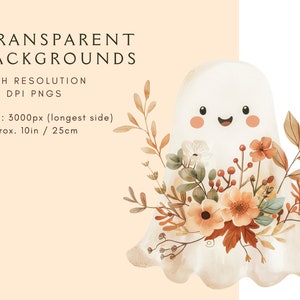 Floral Ghost Clipart | Spooky Vibes PNG | Watercolor Ghost With Flowers ...