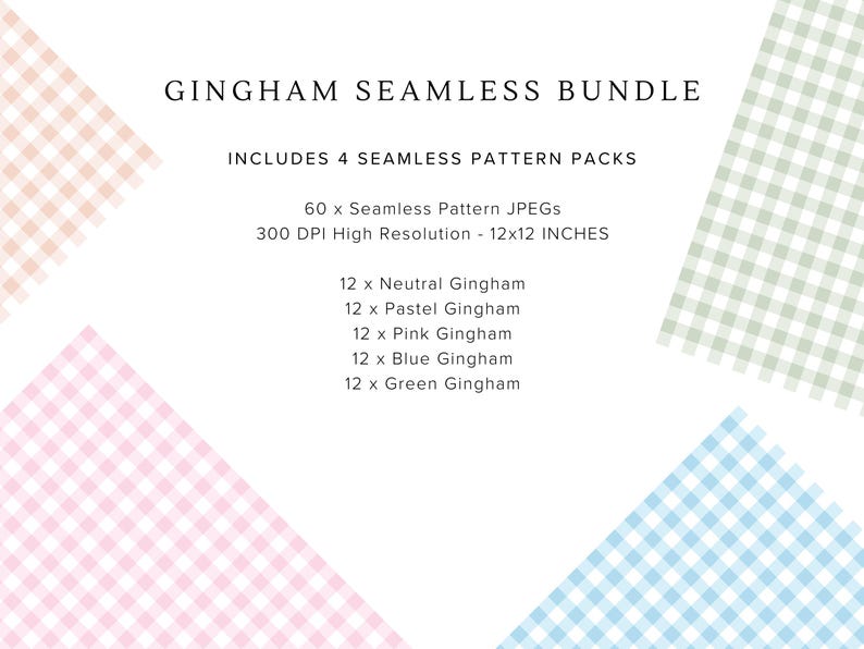 Pastel Gingham Seamless Digital Paper Bundle | Scrapbooking Pattern ...