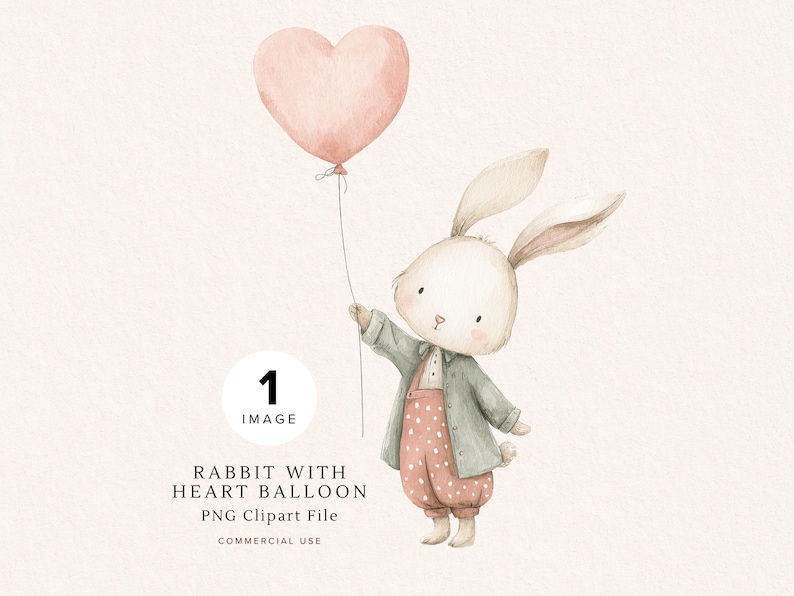 Rabbit With Heart Balloon PNG Clipart | Bunny Illustration | Valentine ...