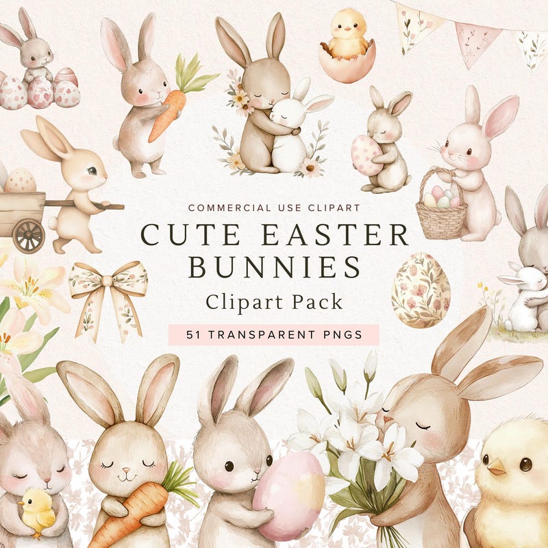 Rabbit Whimsical Clipart - Etsy