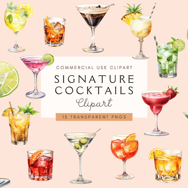 Cocktail Clip Art - Etsy