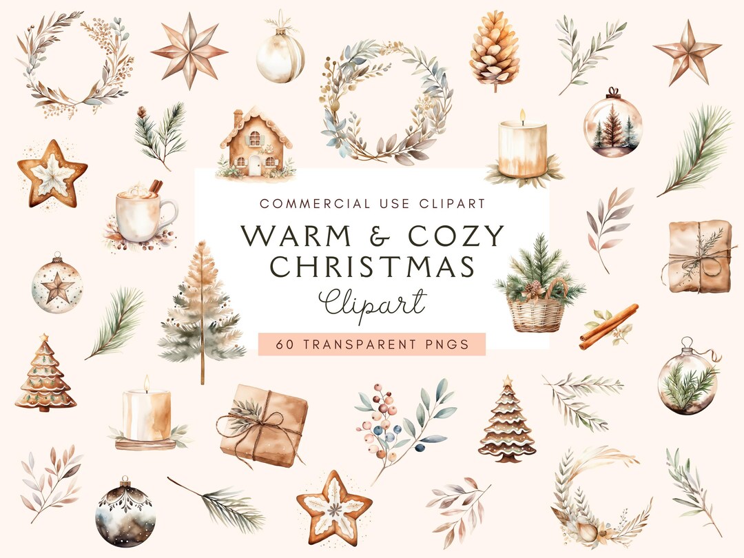 Cozy Christmas Clipart | Watercolor Clipart | Commercial Use | Xmas ...
