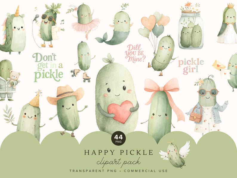 Happy Pickle Clipart | Cute Dill Pickle Pngs | Funny Kawaii Pickle Art ...
