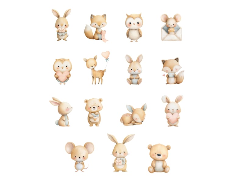 Woodland Love Letters Clipart Set | Cute Pastel Forest Animals and ...