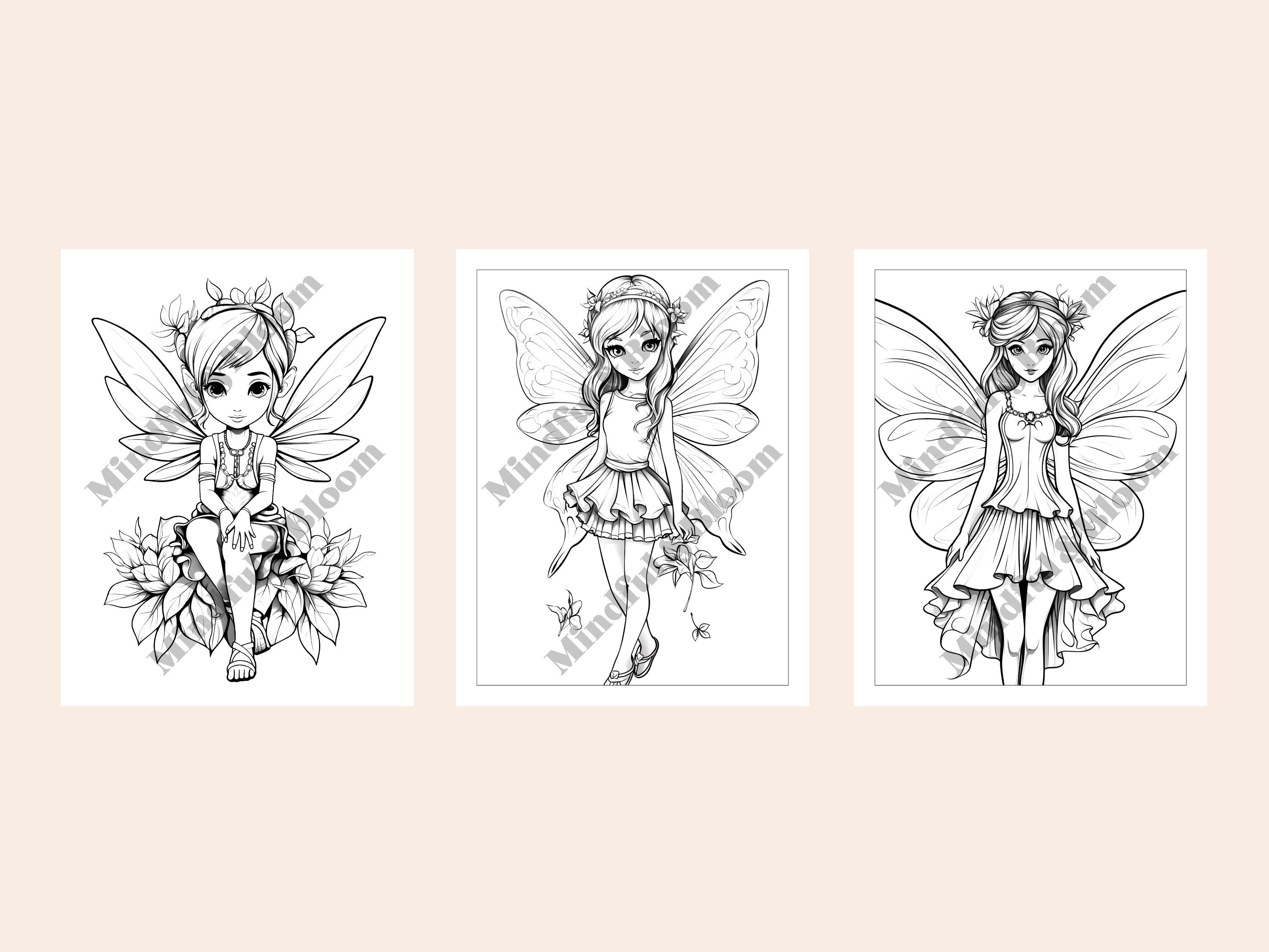 Printable Mindfulness Coloring Book Cute Fairies 30 Coloring Pages ...