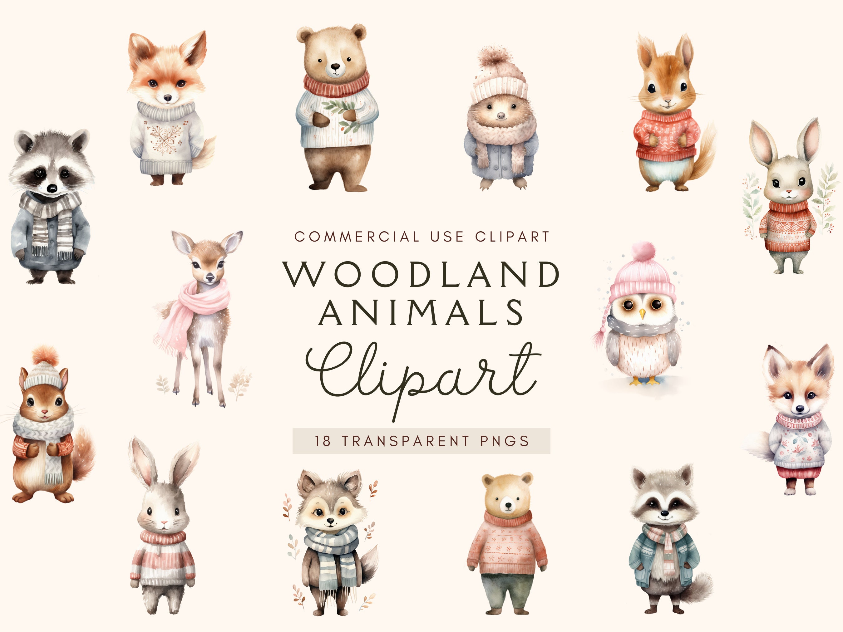 Boho Woodland Animal Clipart Baby Shower Watercolor Autumn Winter Kids ...