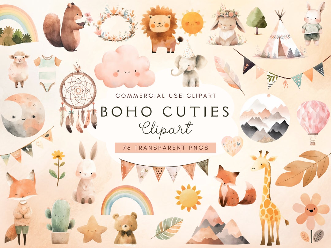 Boho Baby Clipart | Nursery Clipart | Girl Room | Baby Shower PNG ...