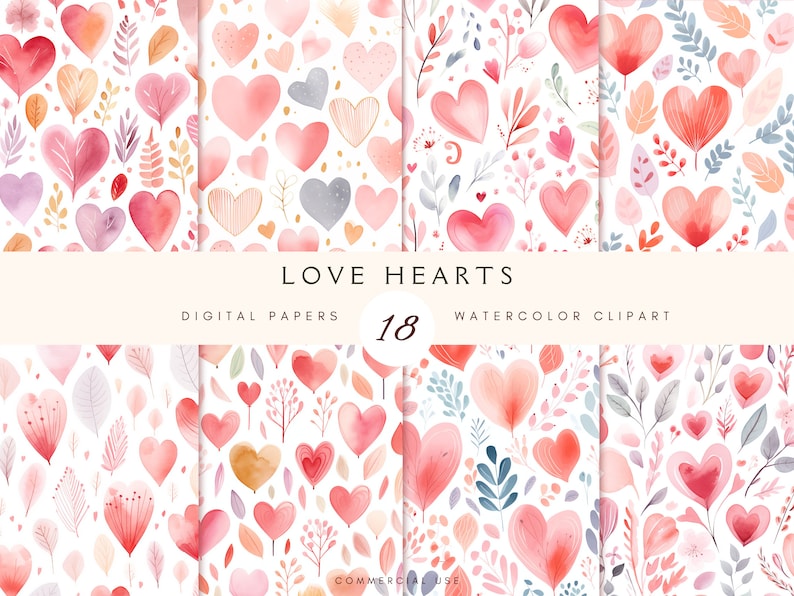 Sweet Heart Digital Paper Digital Paper Pack Scrapbook Paper Watercolor ...