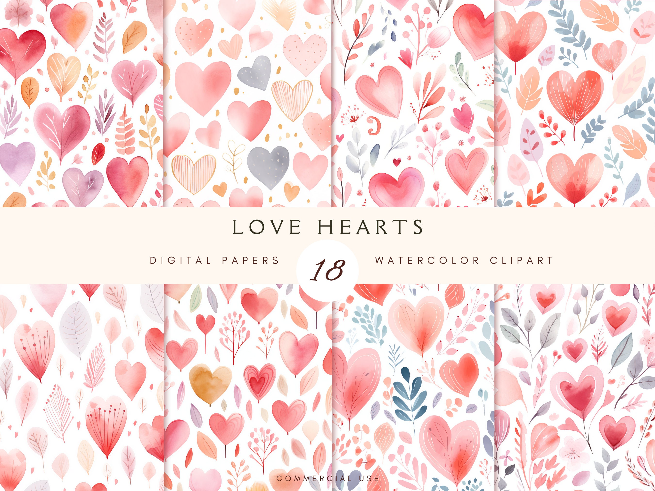 Sweet Heart Digital Paper Digital Paper Pack Scrapbook Paper Watercolor ...