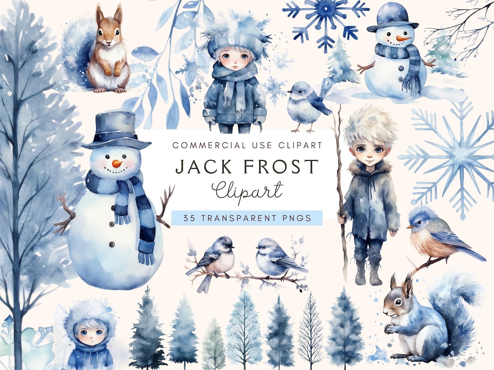 Jack Frost Clipart Set | Winter Snowman Snowflakes | Instant Download ...