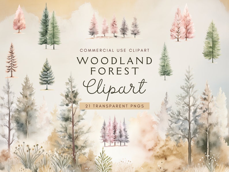 Winter Forest Clipart Watercolor Trees PNG Forest Bundle Watercolor ...