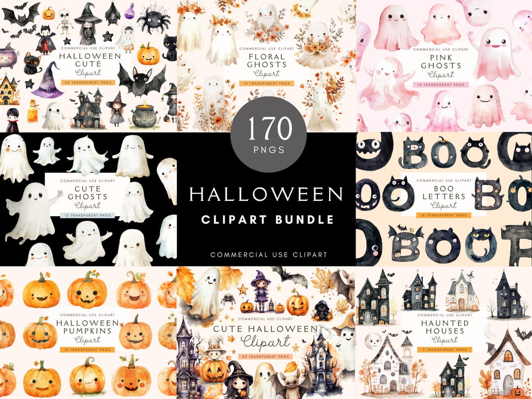 Halloween Clipart Mega Bundle | Watercolor Clip Art | Pumpkin PNG ...