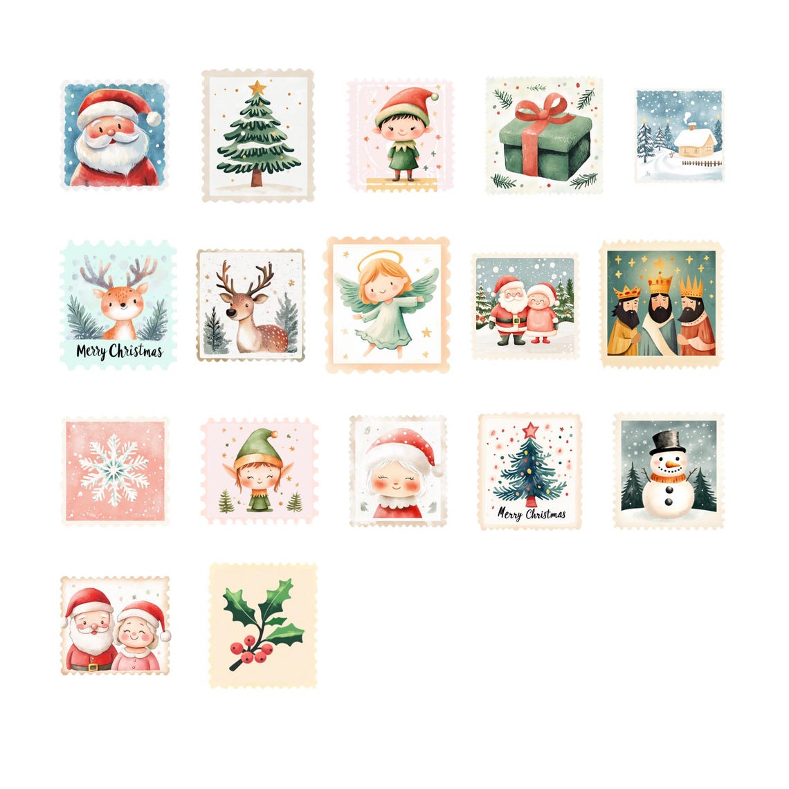 Christmas Postage Stamps Clipart | Vintage Santa Mail | Printable ...