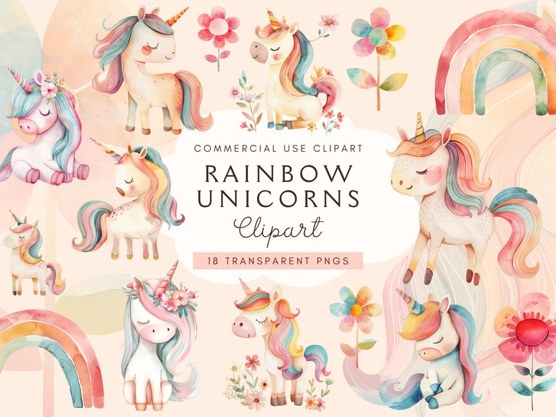 Pastel Unicorn Rainbow Clipart Digital Download Pastel Unicorns Rainbow ...