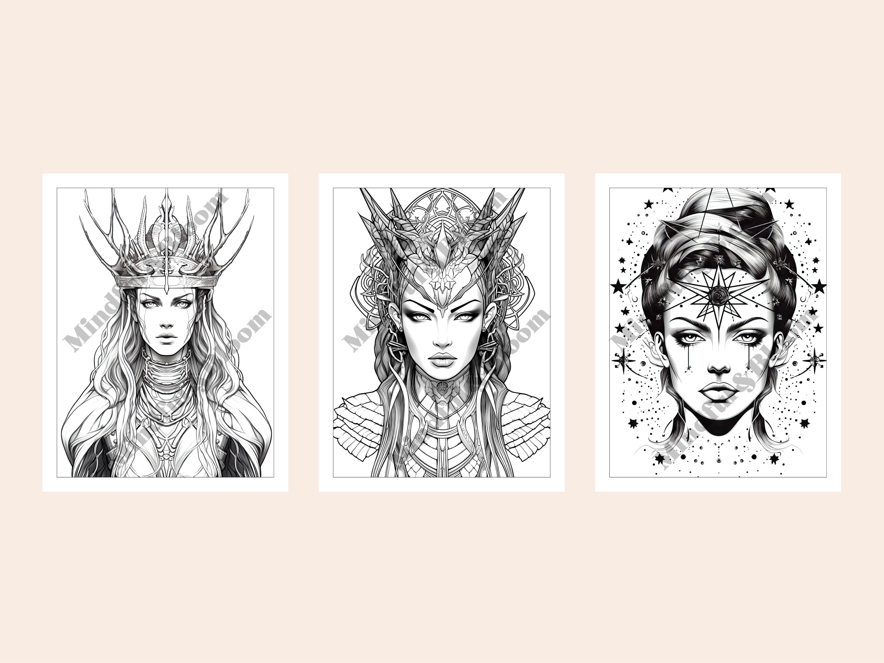 Printable Mindfulness Coloring Book Fantasy Queens 30 - Etsy