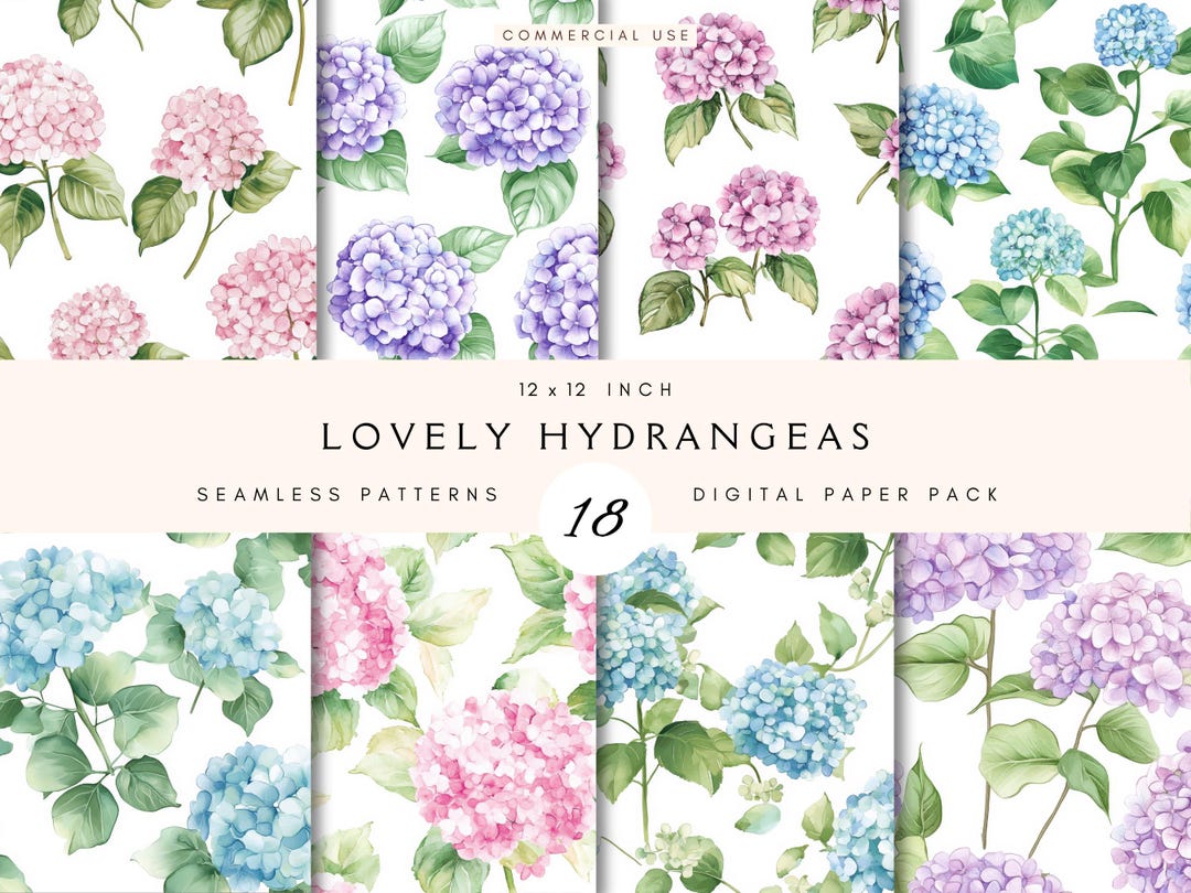 Hydrangeas Seamless Pattern | Watercolor Repeatable Pattern | Blue ...