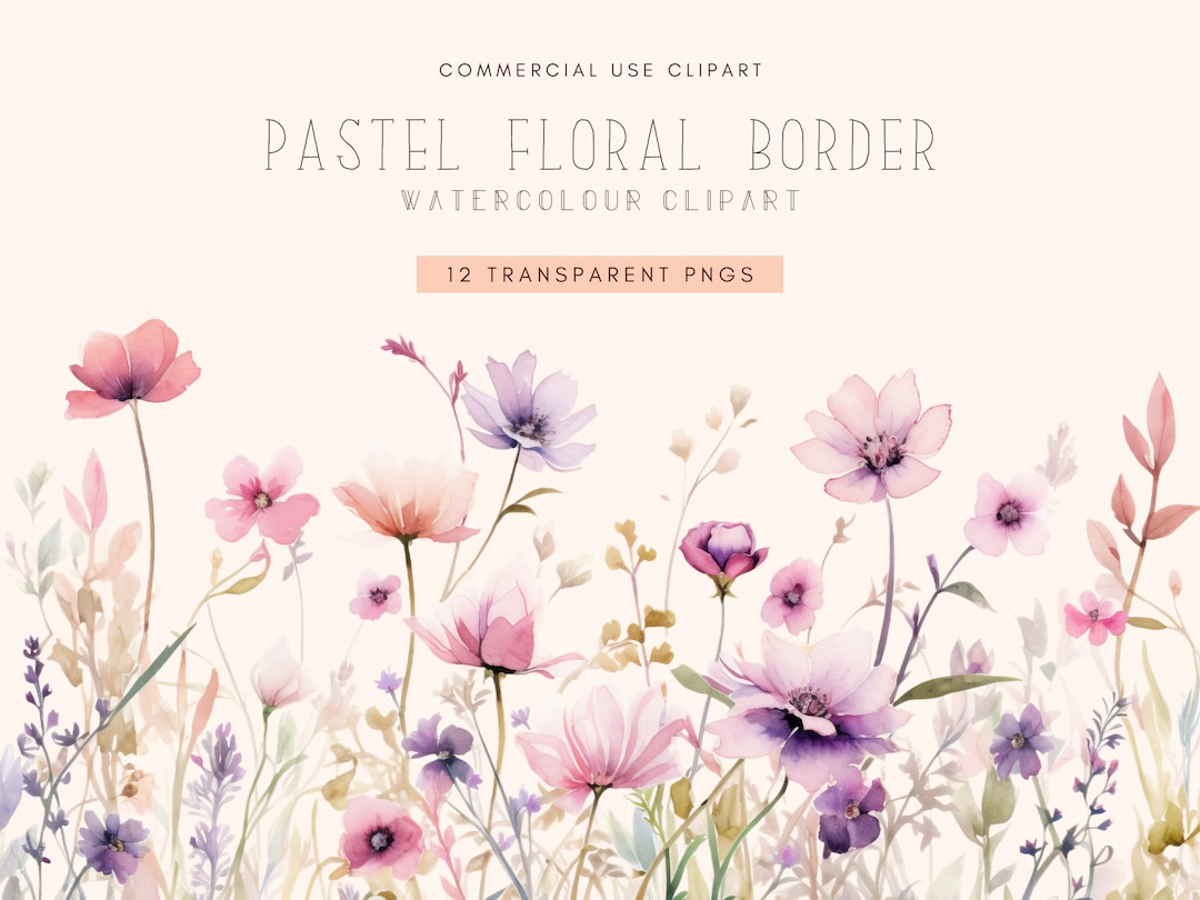 Pastel Watercolor Floral Border | Junk Journal | Soft Pastel Floral ...