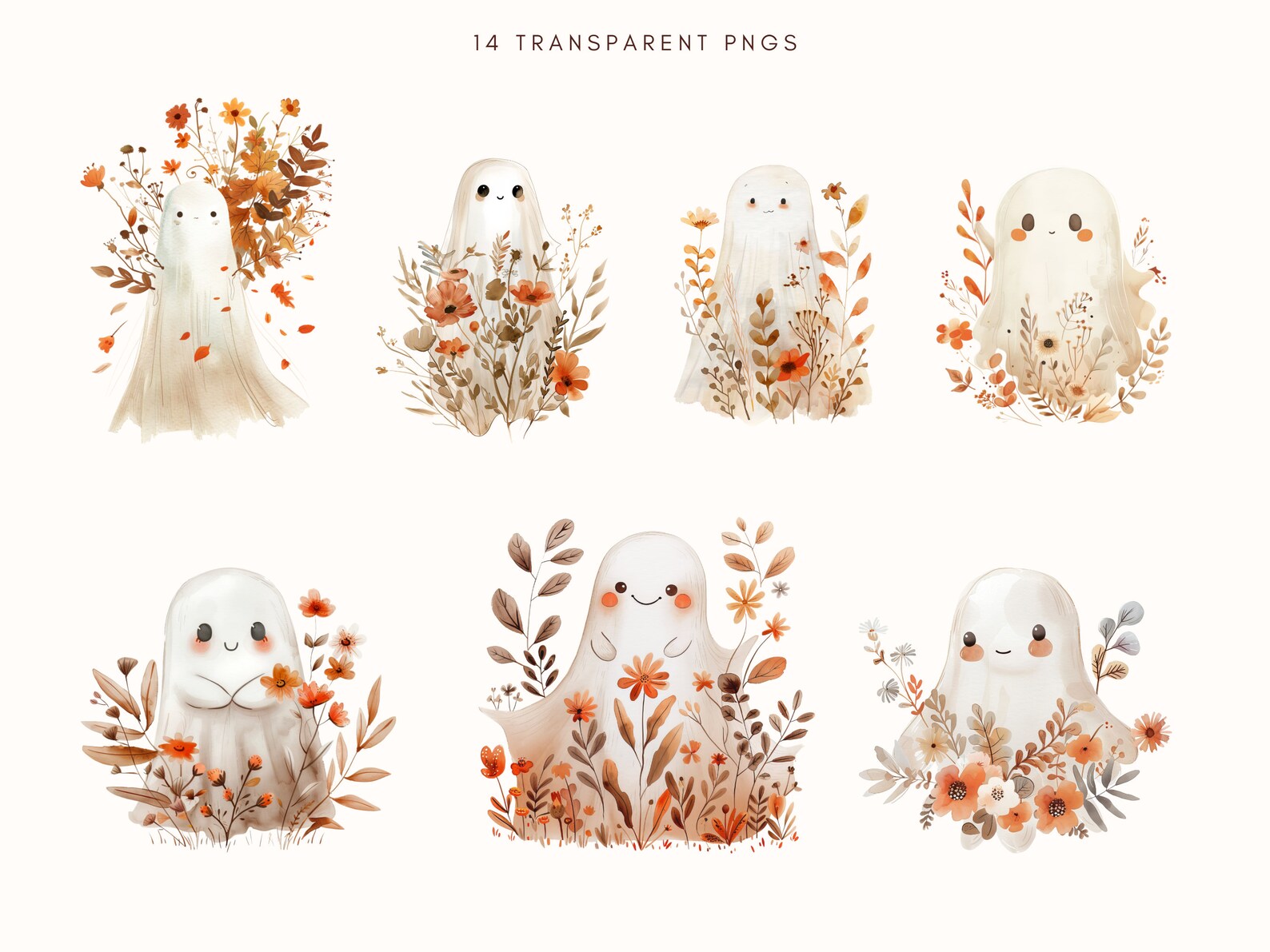 Floral Ghost Clipart | Spooky Vibes PNG | Watercolor Ghost With Flowers ...