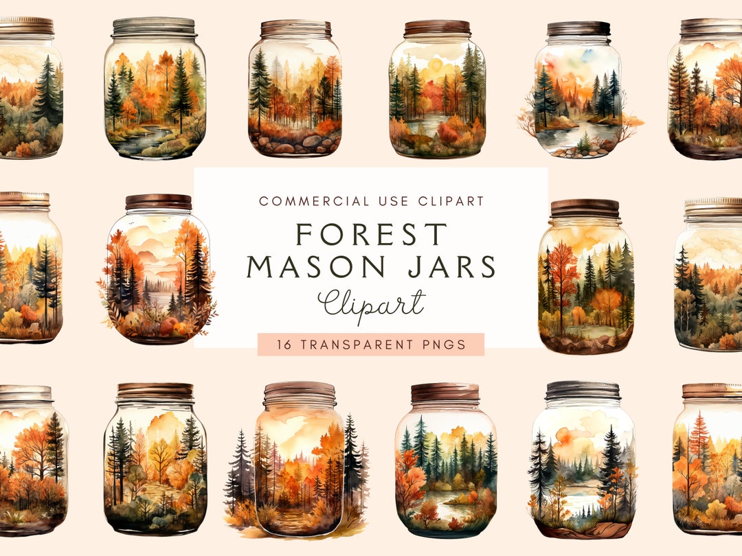 Autumn in a Jar Clipart | Forest Mason Jars | Fall Season | Commercial ...