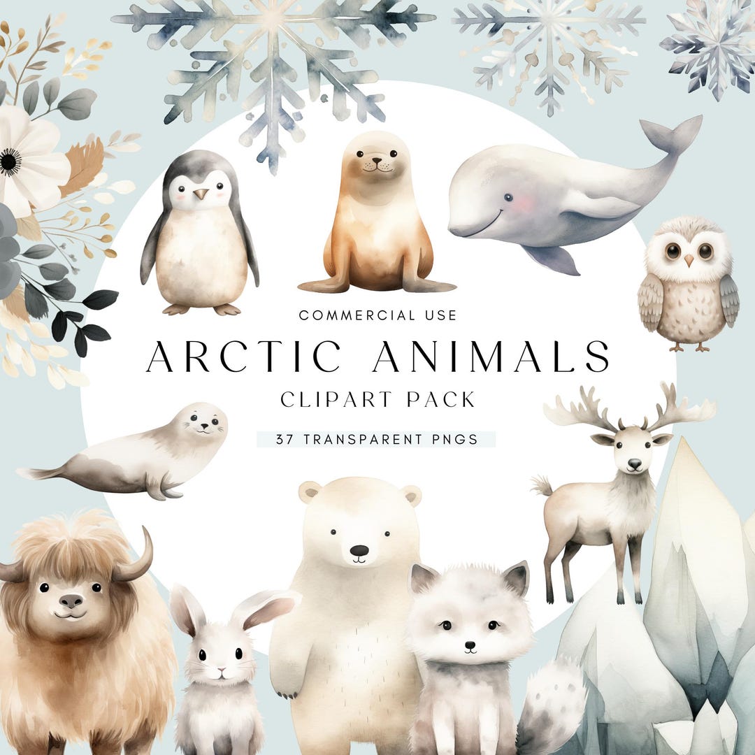 Cute Arctic Animals Clipart Watercolor Cozy Winter Nursery Decor ...