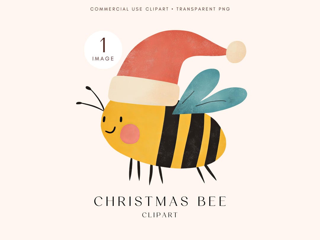 Christmas Bee Clipart With Santa Hat | Cute Cartoon Bees PNG | Holiday ...