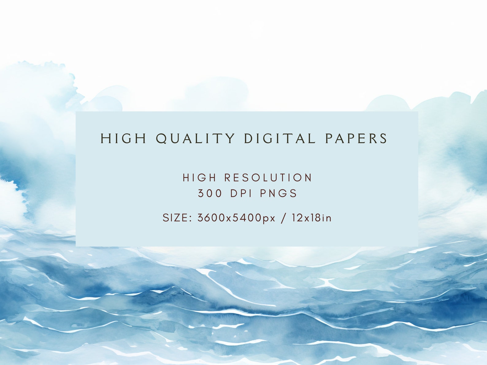 Ocean Waves | Watercolour Digital Paper Pack | Blue Pattern | Instant ...