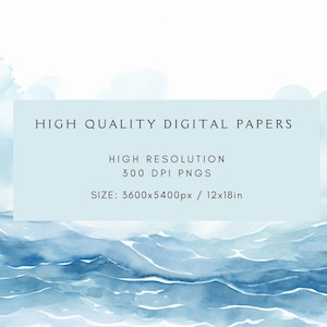 Ocean Waves | Watercolour Digital Paper Pack | Blue Pattern | Instant ...