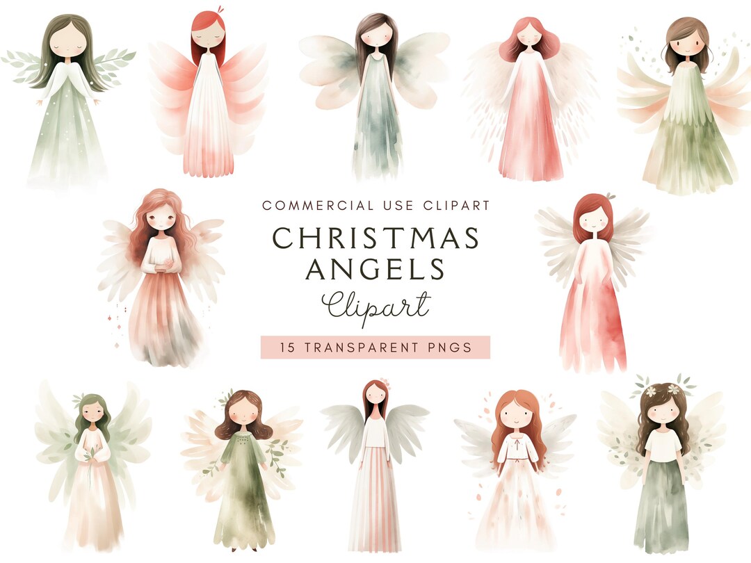 Watercolor Christmas Angel Clipart | Christmas Card | Cute Christmas ...