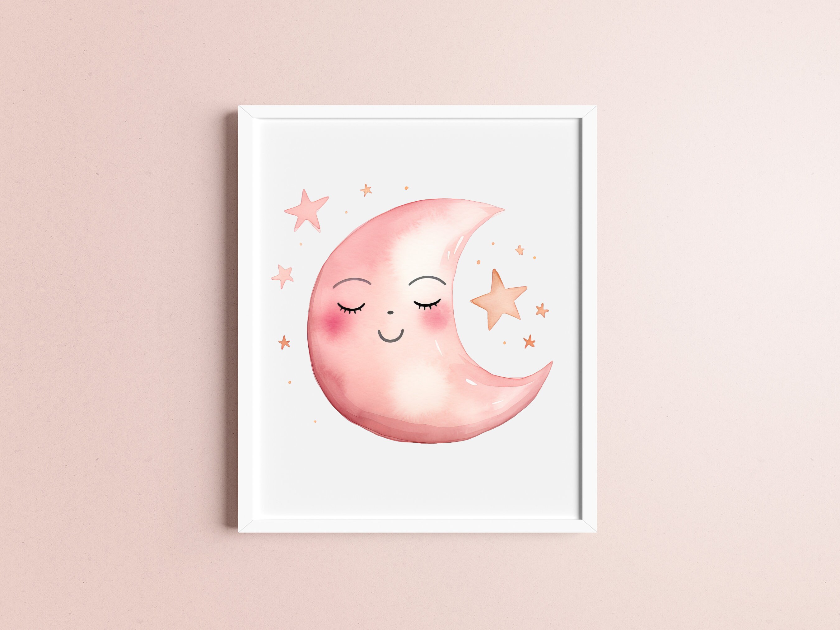 Cute Moon Clipart | Pink Watercolor Sleepy Moon Clip Art | Commercial ...