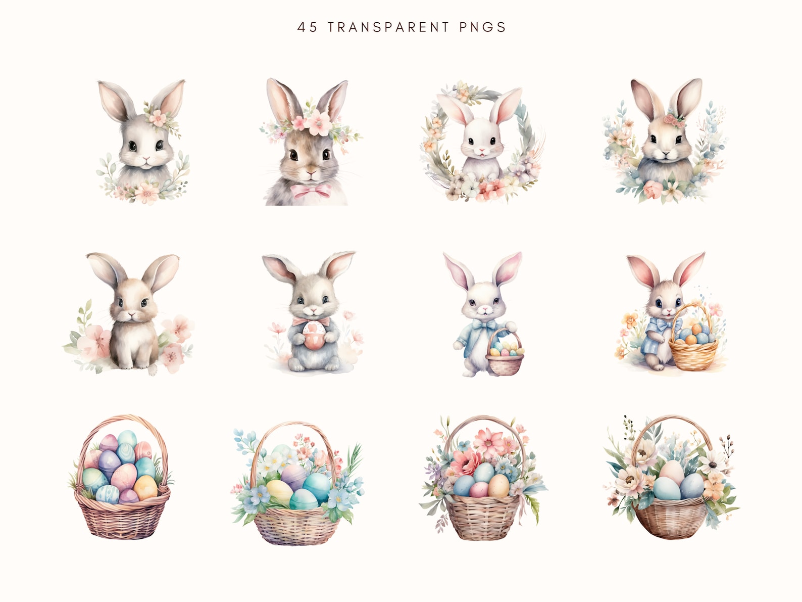 Watercolor Easter Bunny Clipart Bundle Easter Basket Clip Art Spring ...