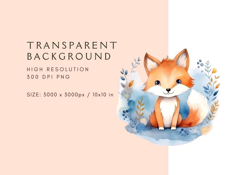 Floral Fox Clipart Card Making Watercolor Forest Animal Clip Art ...