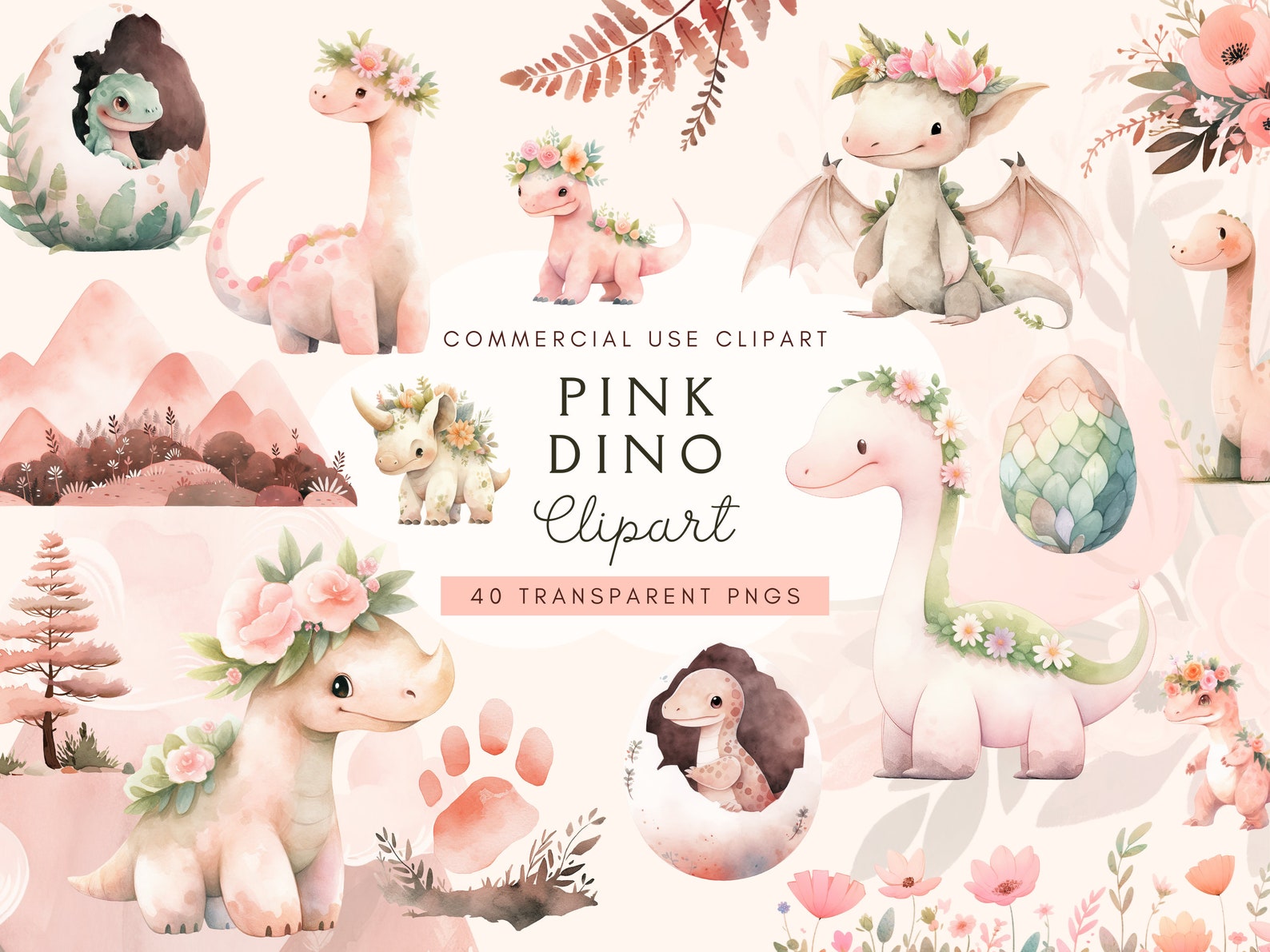 Girly Dinosaur Clipart | Pink Dino Png | Baby Shower | Transparent ...