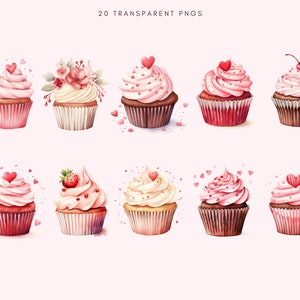 Valentine Cupcake Clipart | Watercolor Valentines Cupcakes Clip Art ...