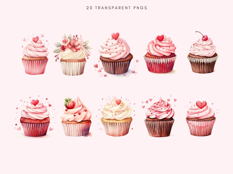 Valentine Cupcake Clipart Watercolor Valentines Cupcakes Clip Art Love ...