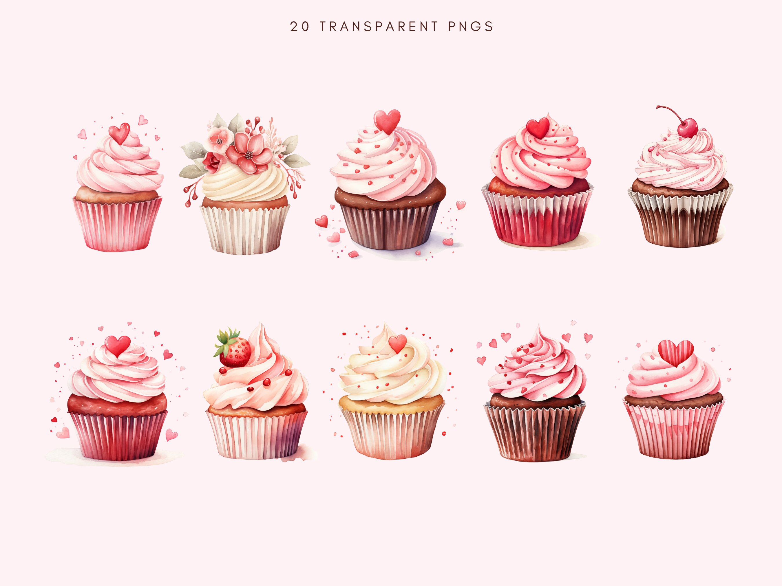 Valentine Cupcake Clipart Watercolor Valentines Cupcakes Clip Art Love ...