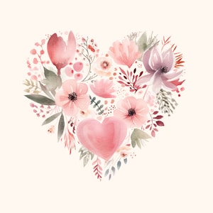 Floral Heart Clipart | Watercolor Hearts Clipart Png | Digital Paper ...