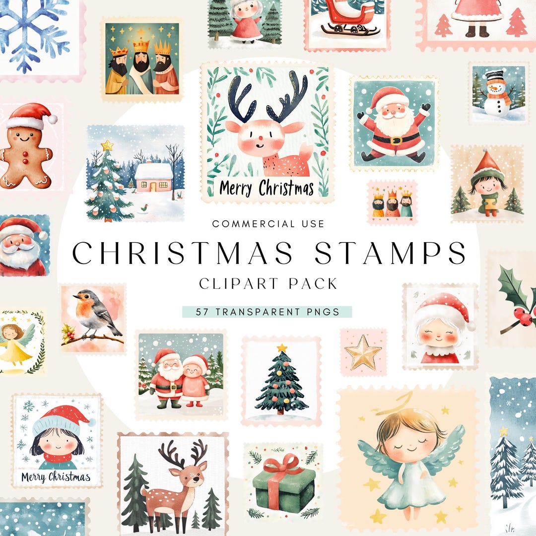 Christmas Postage Stamps Clipart | Vintage Santa Mail | Printable ...