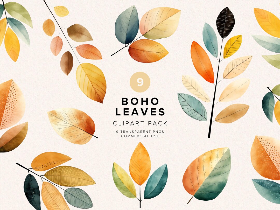 Autumn Boho Leaves Clipart Pack | Watercolor | Fall Boho Leaf ...