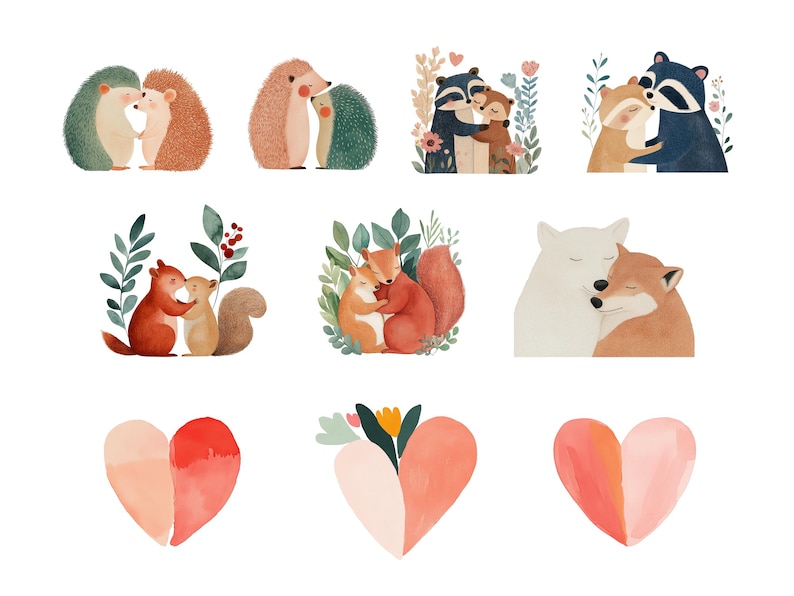 Valentines Day Clipart | Woodland Animals PNG | Cute Animal Kisses ...