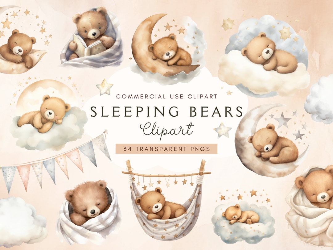 Sleeping Teddy Bears Clipart | Neutrals | Teddy Bear Clip Art | Baby ...